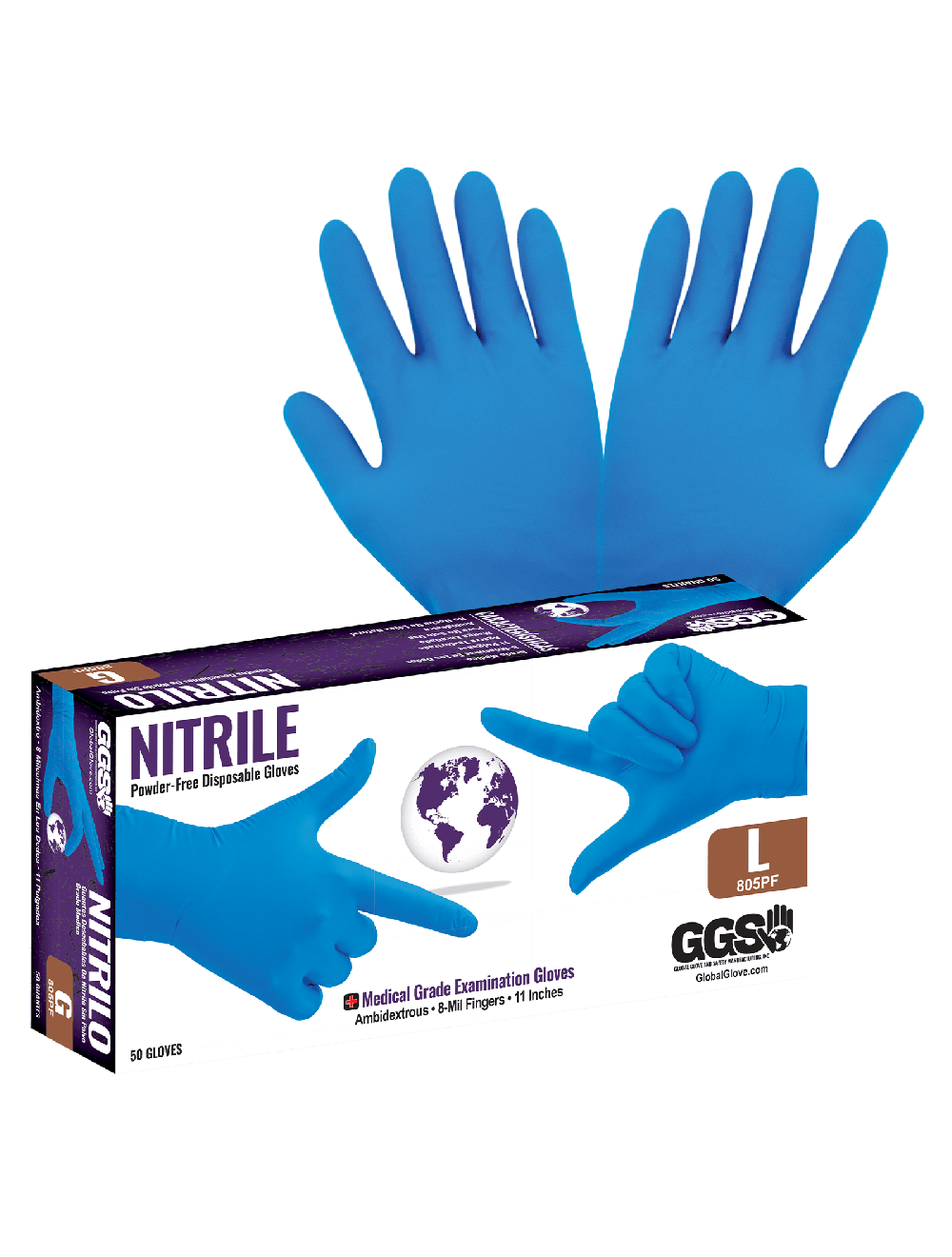 GGS 805PF - Medical Grade Disposable Gloves - Powder Free, Blue Nitrile ...
